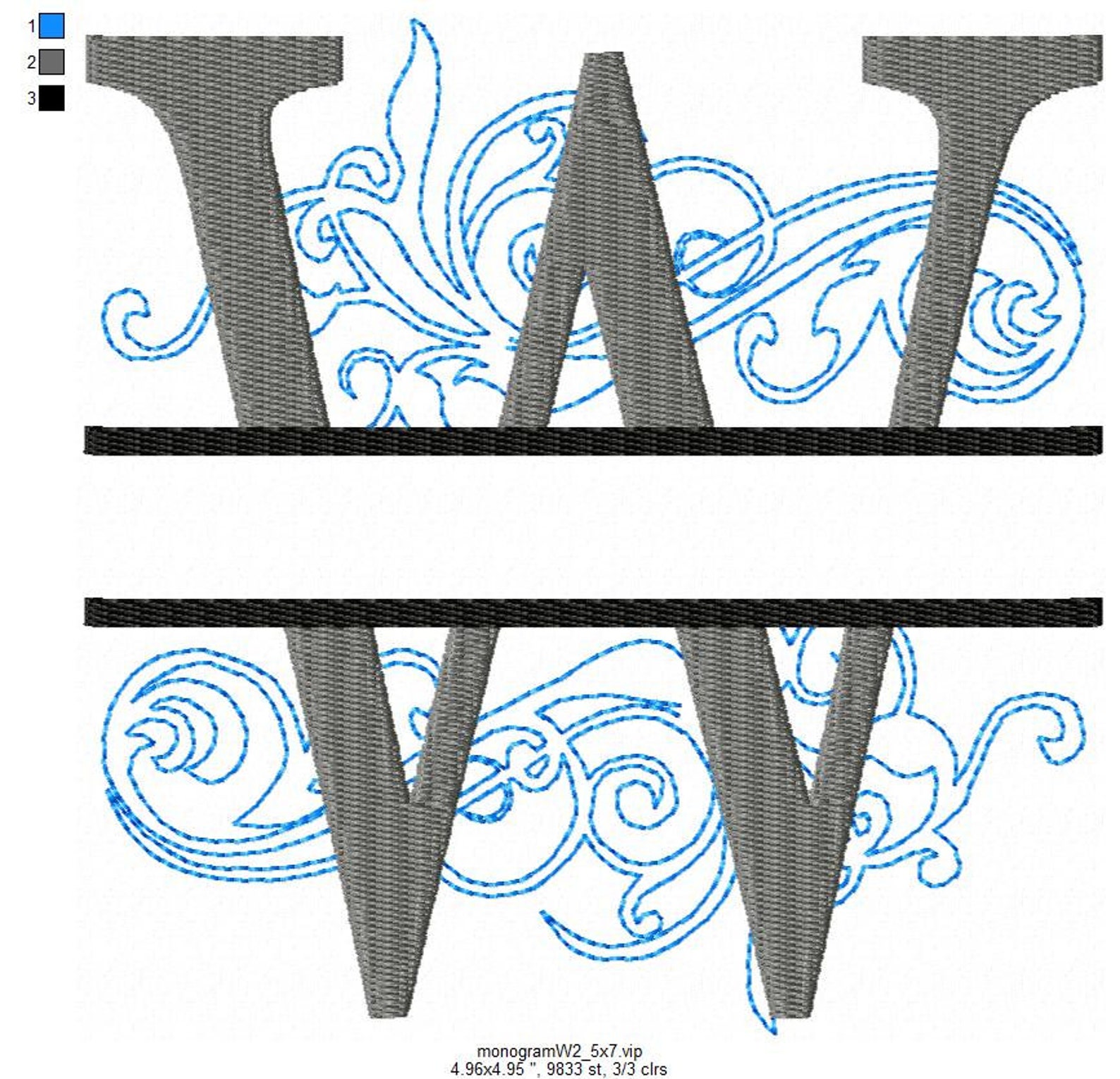 Split Monogram W Embroidery Design Font With Swirl Motif - Etsy