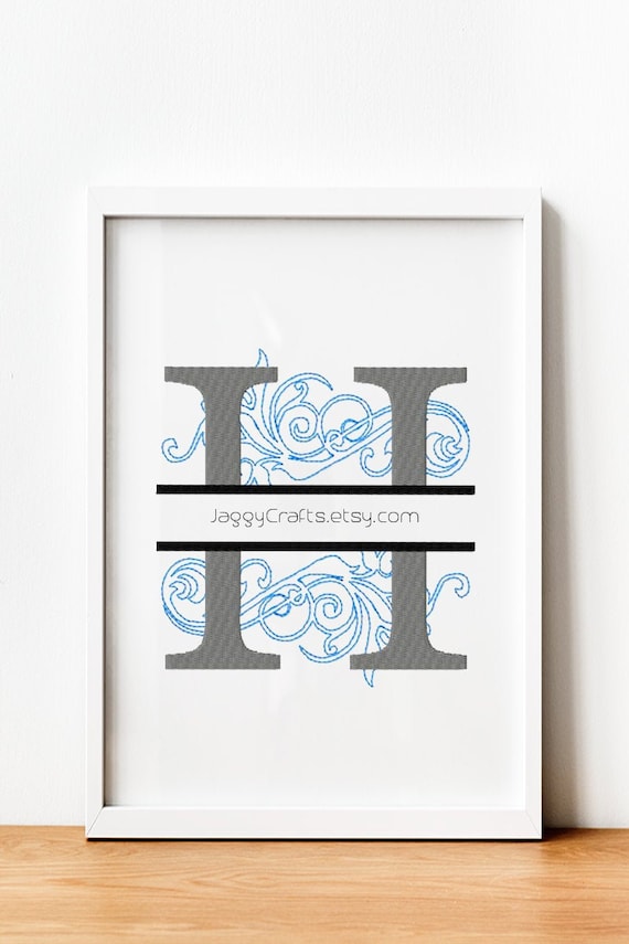 Split Monogram H Embroidery Design Font With Swirl Motif | Etsy