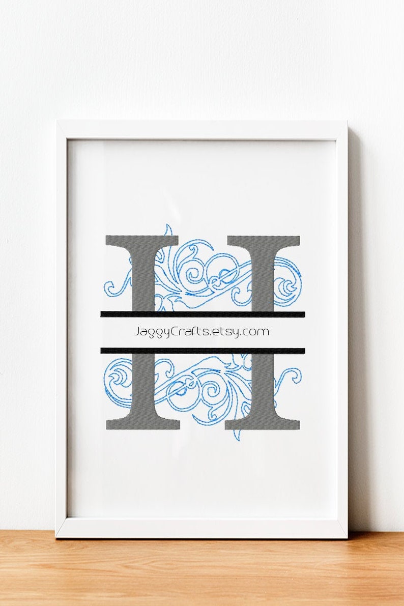 Split Monogram H Embroidery Design Font With Swirl Motif - Etsy