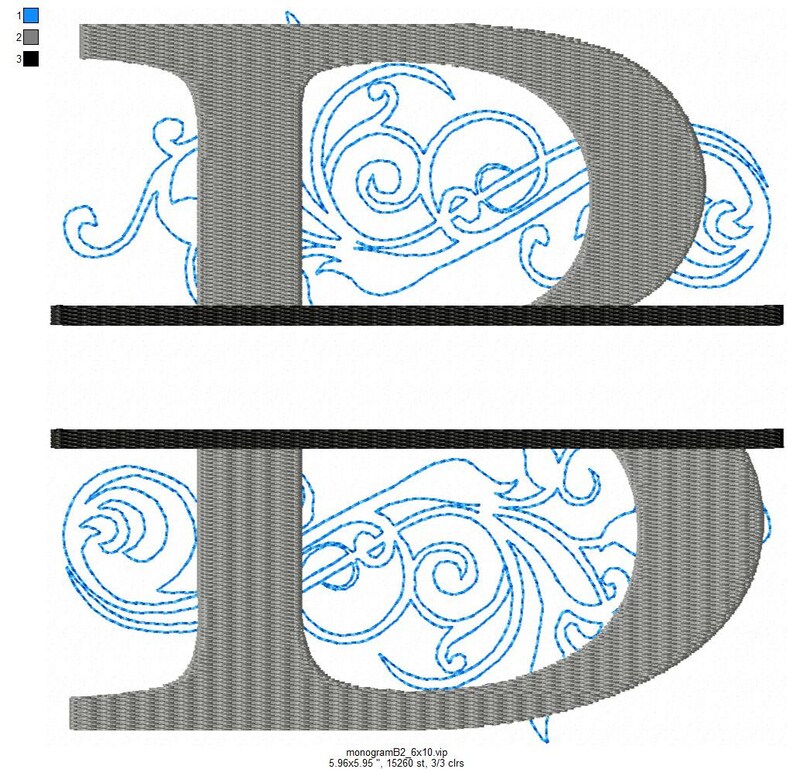 Split Monogram B Embroidery Design Font With Swirl Motif - Etsy