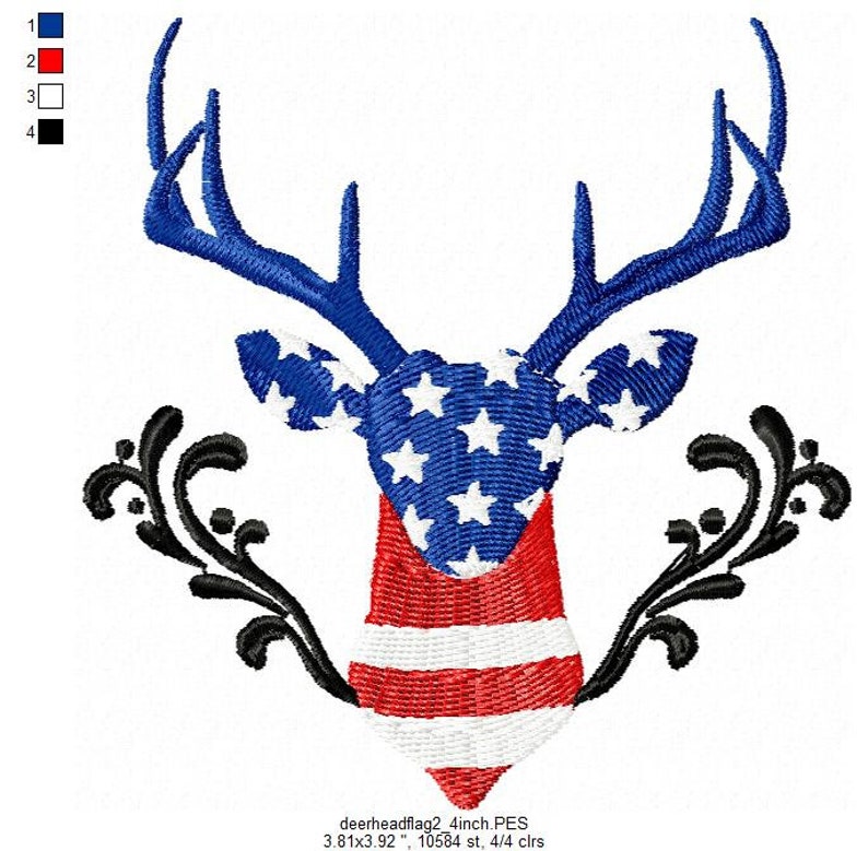 Buck Deer Head American Flag Embroidery Design in 4 Sizes - Etsy