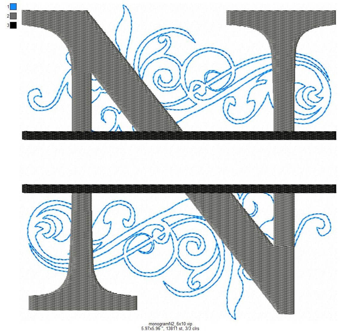 Split Monogram N Embroidery Design Font With Swirl Motif - Etsy