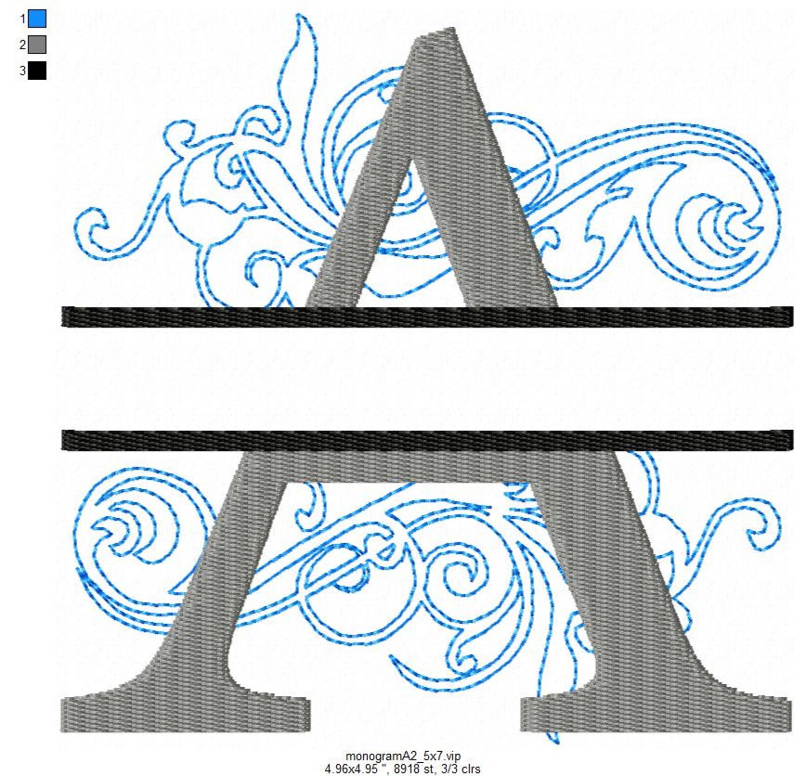 Split Monogram A Embroidery Design Font With Swirl Motif Design in 3 ...