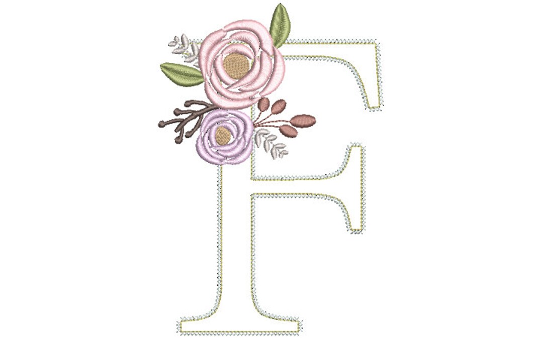 Applique Floral Monogram Embroidery Fonts Design Letter F Flower Bunch ...