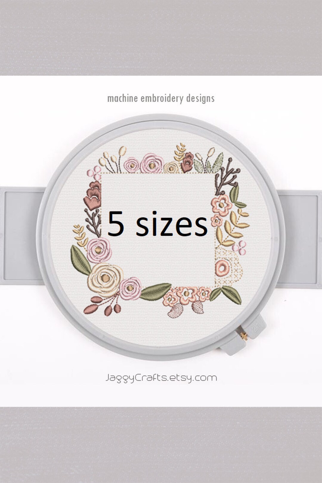 Square Floral Embroidery Frame Design Wreath for Monogram Border in 5 ...