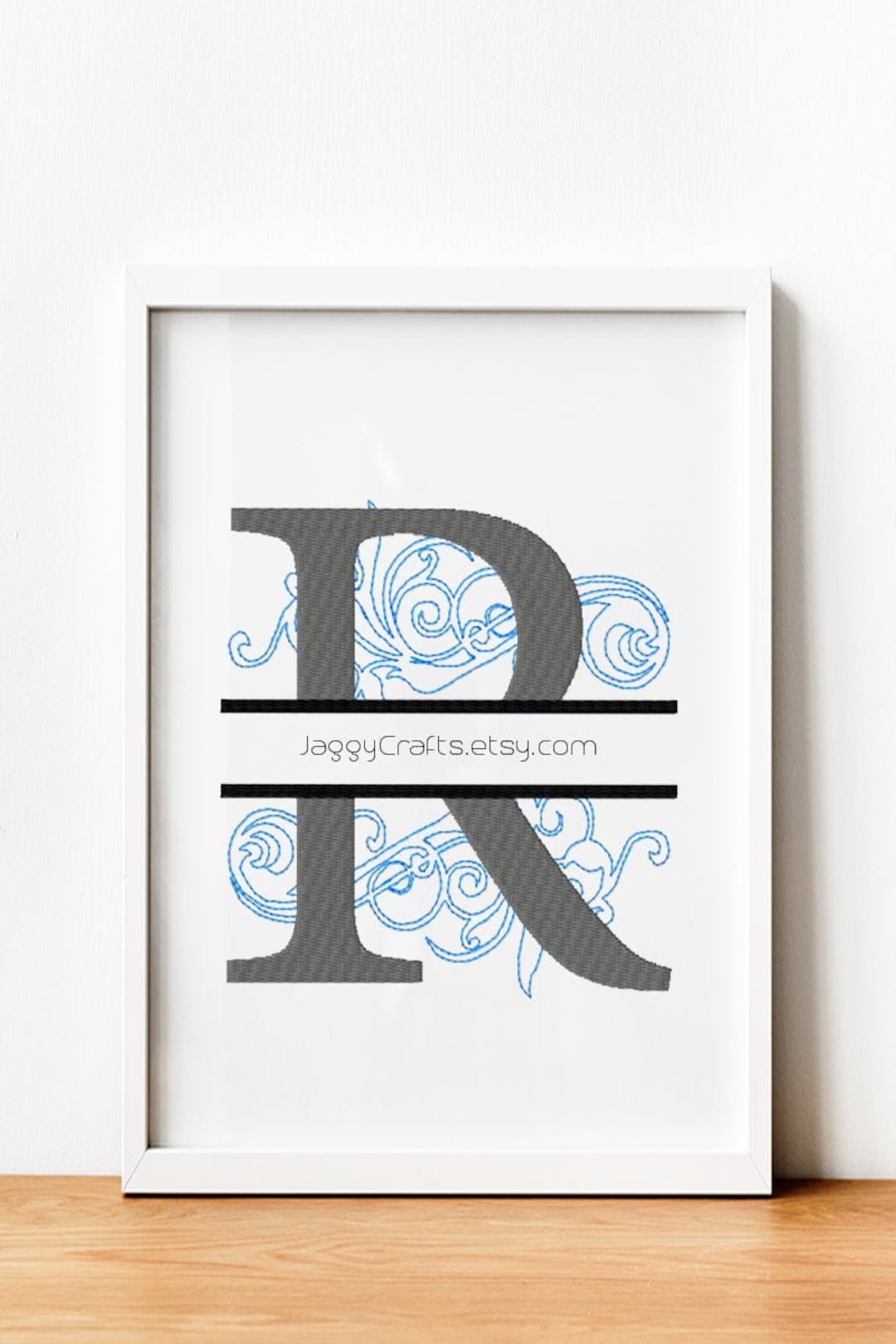 Split Monogram R Embroidery Design Font With Swirl Motif Design in 3 ...