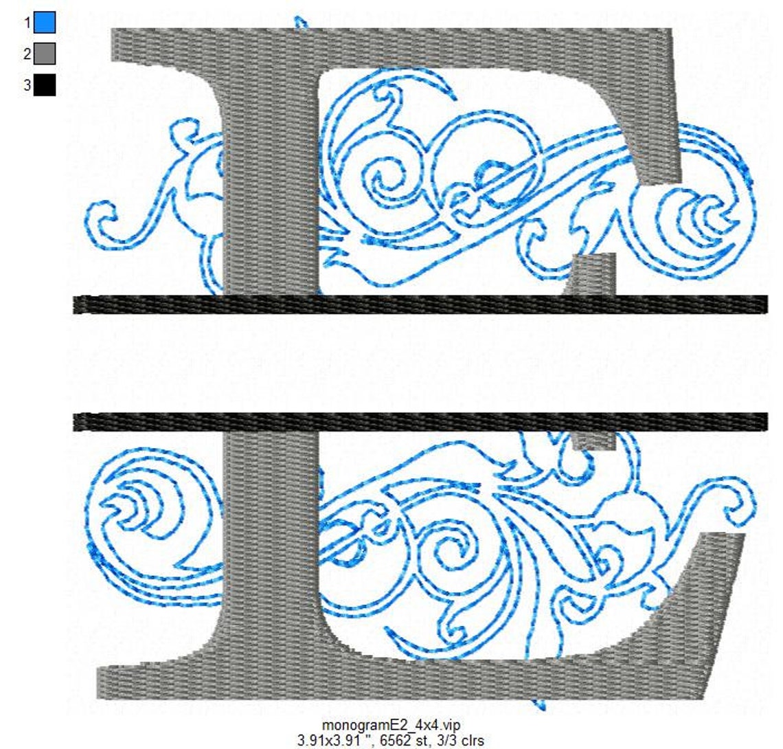 Split Monogram E Embroidery Design Font With Swirl Motif | Etsy