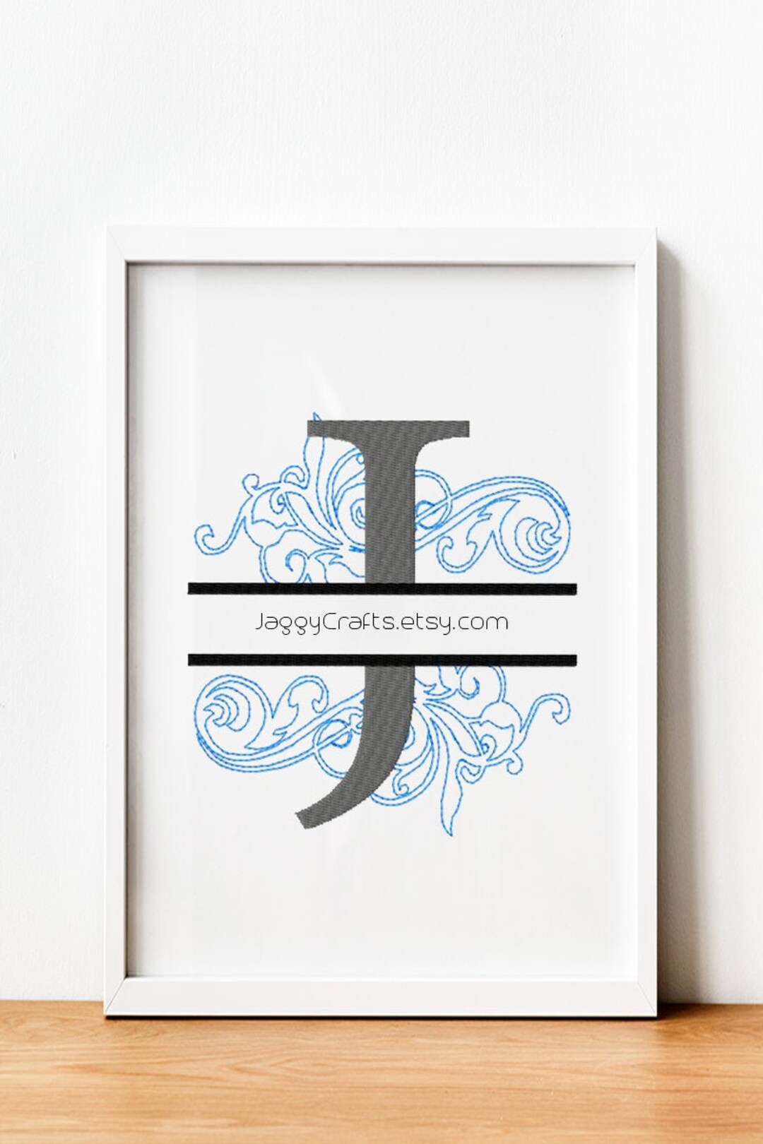 Split Monogram J Embroidery Design Font With Swirl Motif Design in 3 ...