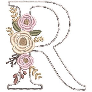 Applique Floral Monogram Embroidery Fonts Design Letter R Flower Bunch ...