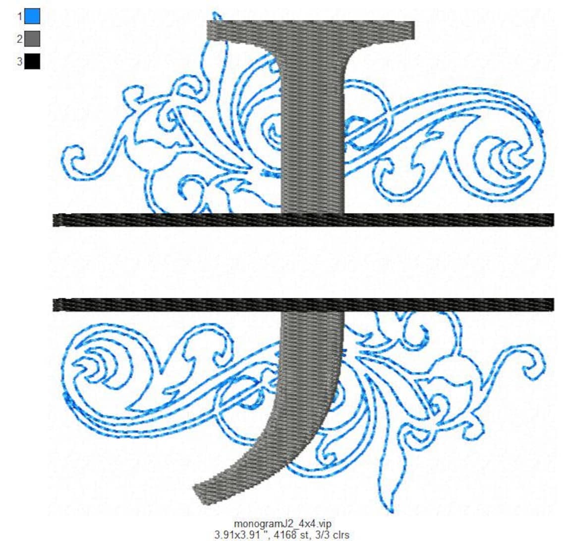 Split Monogram J Embroidery Design Font With Swirl Motif - Etsy
