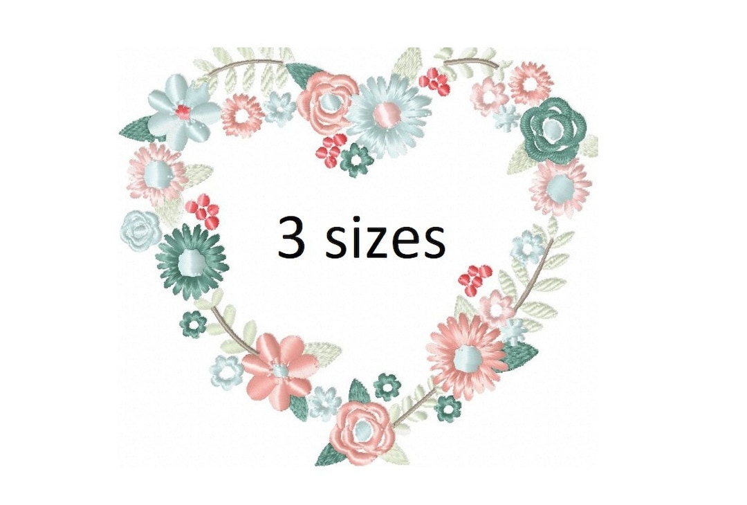 Heart Shaped Spring Floral Wreath Frame Design EMBROIDERY DESIGN FILE ...
