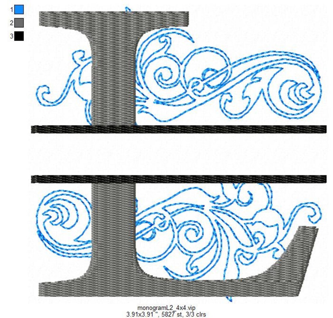 Split Monogram L Embroidery Design Font With Swirl Motif - Etsy