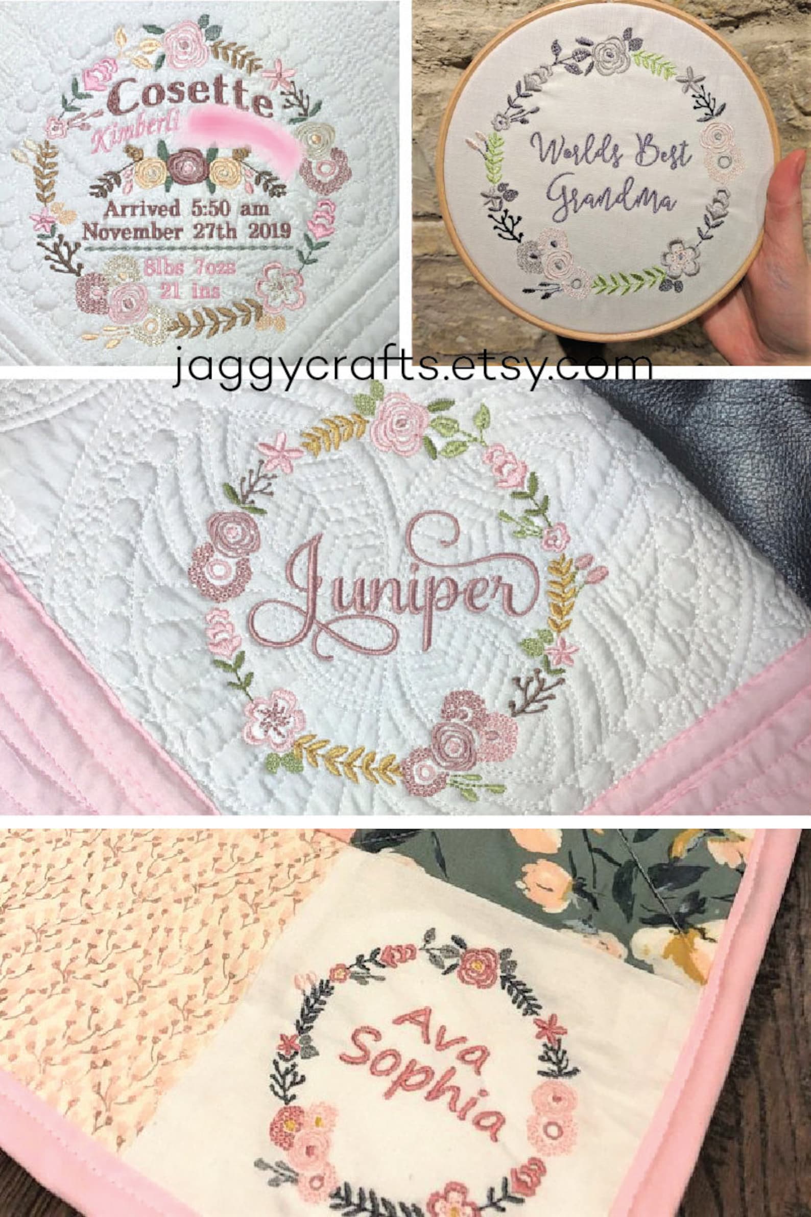 Floral Wreath Embroidery Frame Design for Monogram With SMALL | Etsy