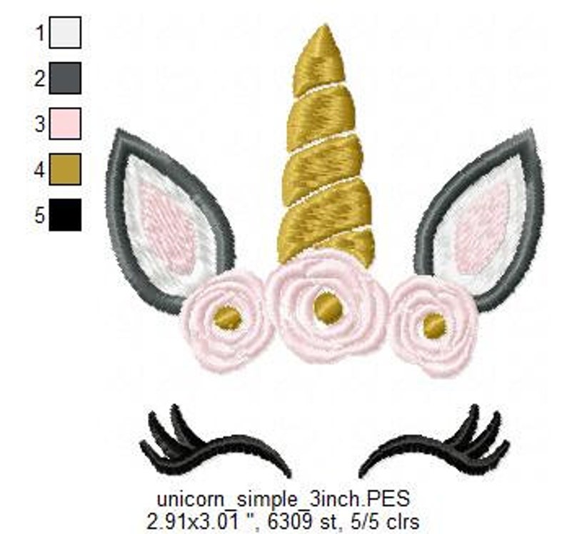 Simple Unicorn Floral Face Embroidery Design in 5 Sizes | Etsy