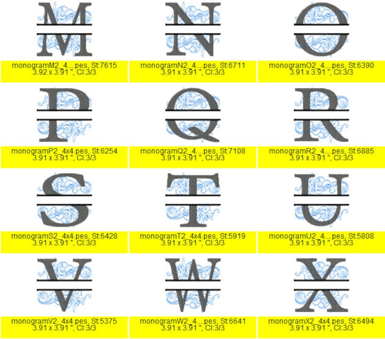 Split Monogram Embroidery Design Fonts Bundle Swirl Motif Design in 3 ...