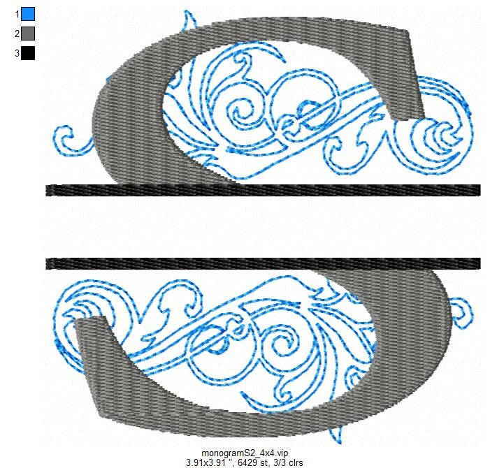 Split Monogram S Embroidery Design Font With Swirl Motif Design in 3 ...