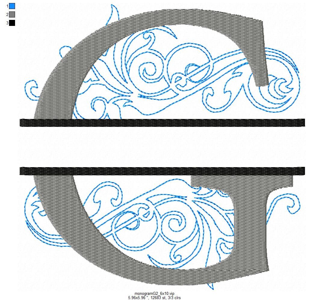 Split Monogram G Embroidery Design Font with Swirl Motif | Etsy