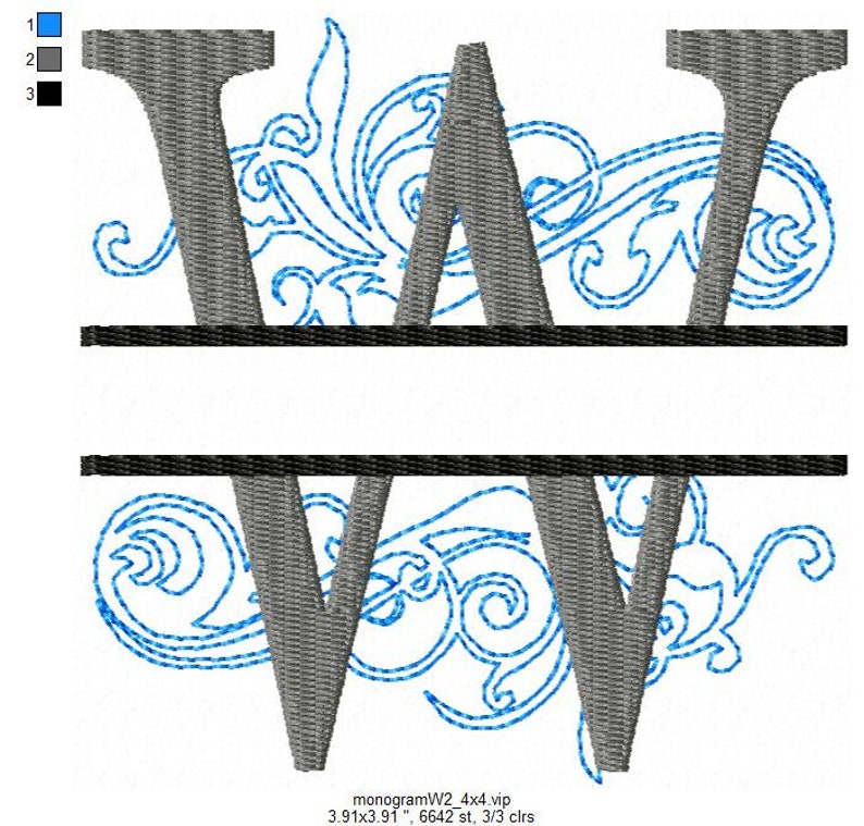 Split Monogram W Embroidery Design Font With Swirl Motif - Etsy