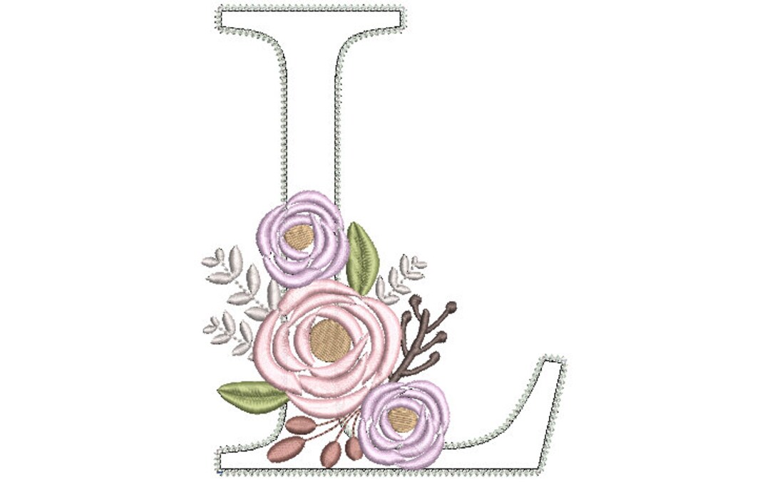 Applique Floral Monogram Embroidery Fonts Design Letter L Flower Bunch ...