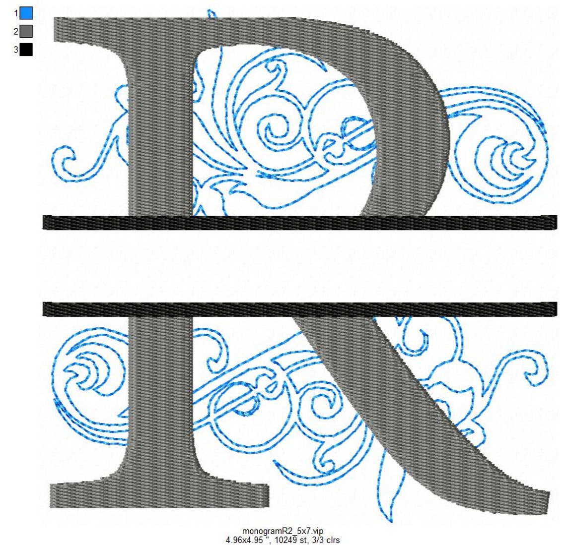 Split Monogram R Embroidery Design Font With Swirl Motif Design in 3 ...