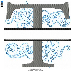 Split Monogram T Embroidery Design Font With Swirl Motif Design in 3 ...