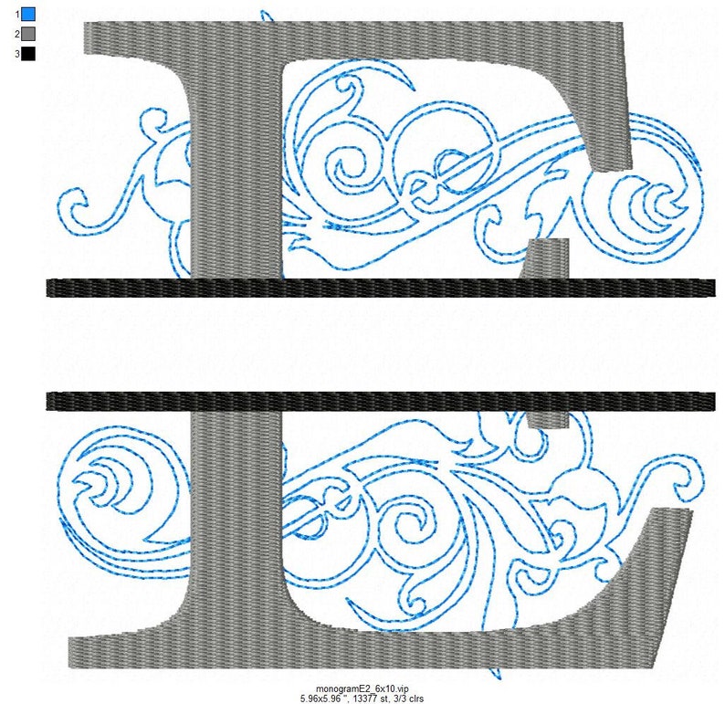 Split Monogram E Embroidery Design Font With Swirl Motif | Etsy
