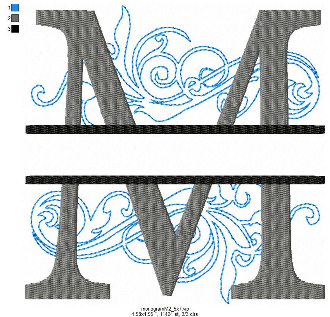 Split Monogram M Embroidery Design Font With Swirl Motif - Etsy