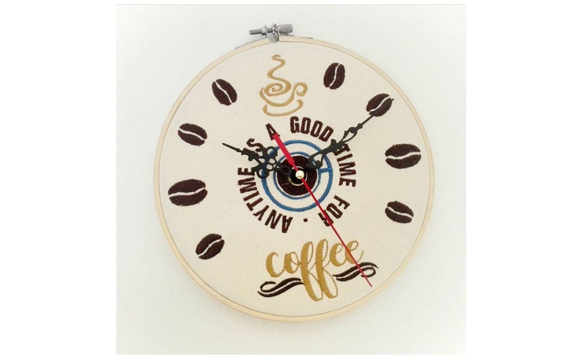 Coffee bean clock hipster clock face embroidery design INSTANT | Etsy