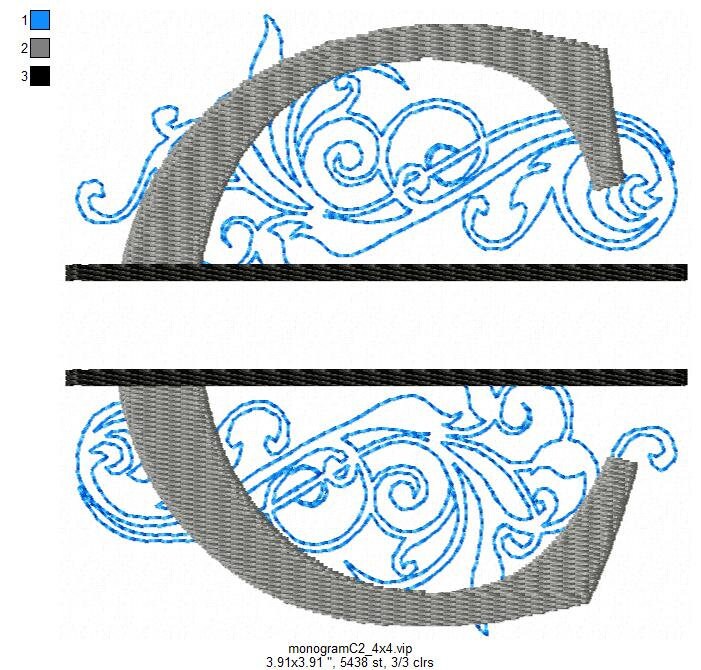 Split Monogram C Embroidery Design Font With Swirl Motif - Etsy