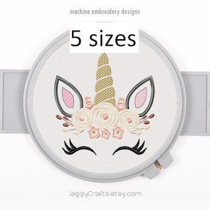 Unicorn Floral Face Embroidery Design in 5 Sizes Digital File for ...