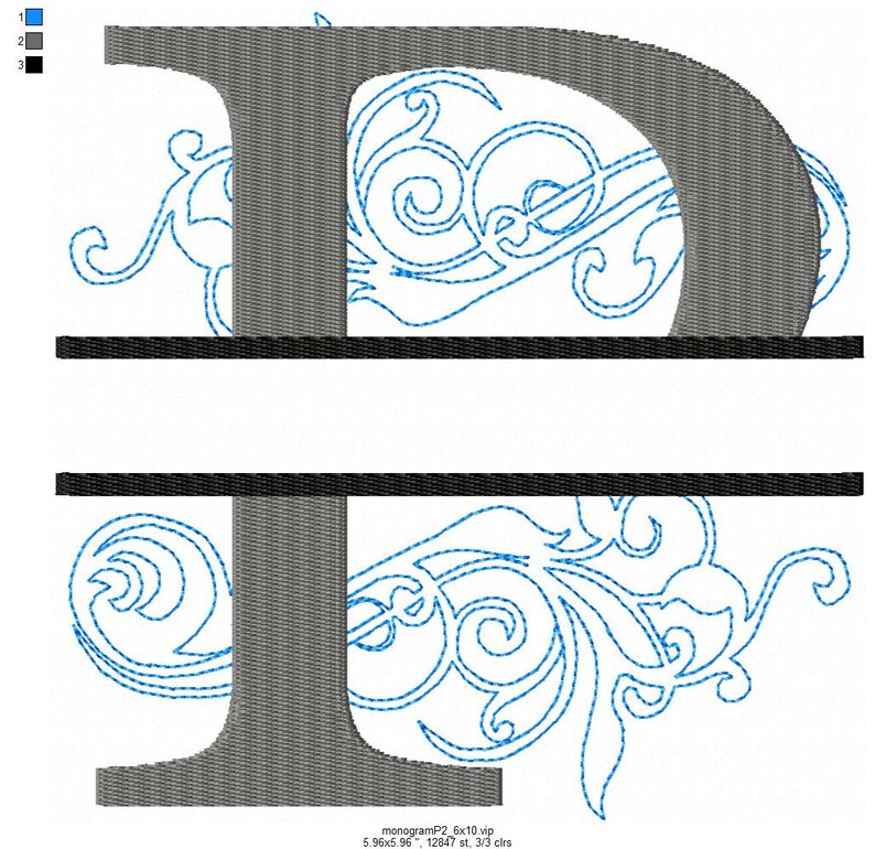 Split Monogram P Embroidery Design Font With Swirl Motif | Etsy