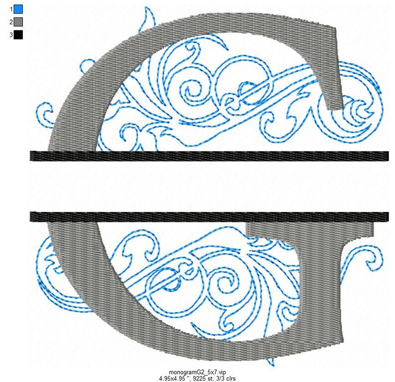 Split Monogram G Embroidery Design Font With Swirl Motif Design in 3 ...