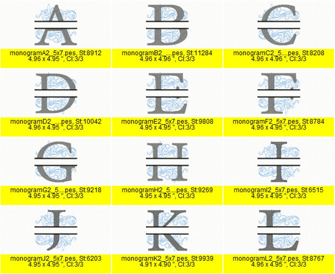 Split Monogram Embroidery Design Fonts Bundle Swirl Motif Design in 3 ...