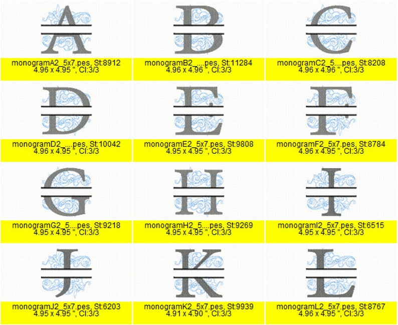 Split Monogram Embroidery Design Fonts Bundle Swirl Motif - Etsy