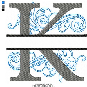 Split Monogram K Embroidery Design Font With Swirl Motif Design in 3 ...