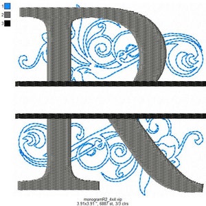 Split Monogram R Embroidery Design Font With Swirl Motif Design in 3 ...