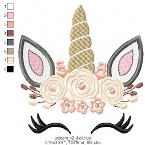 Pretty Unicorn Eyes Head Floral Design Unicorn EMBROIDERY DESIGN FILE ...