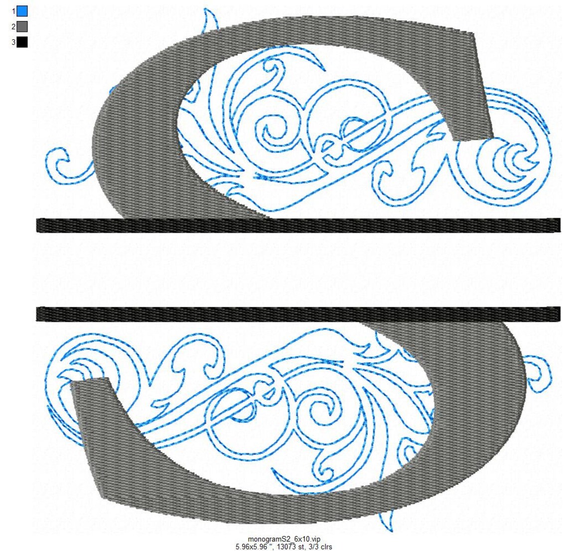 Split Monogram S Embroidery Design Font With Swirl Motif - Etsy