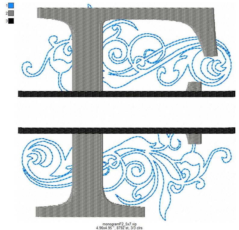 Split Monogram F Embroidery Design Font With Swirl Motif - Etsy