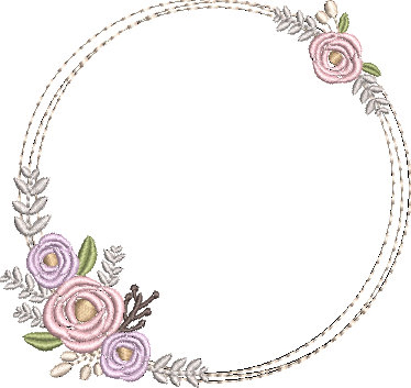 Floral Wreath Embroidery Frame Design With Roses Flower Bunch - Etsy