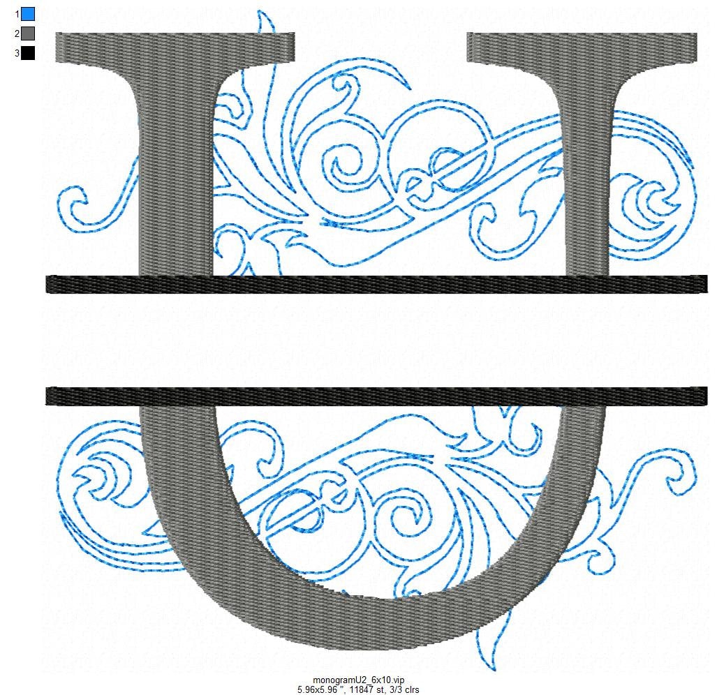 Split Monogram U Embroidery Design Font With Swirl Motif - Etsy
