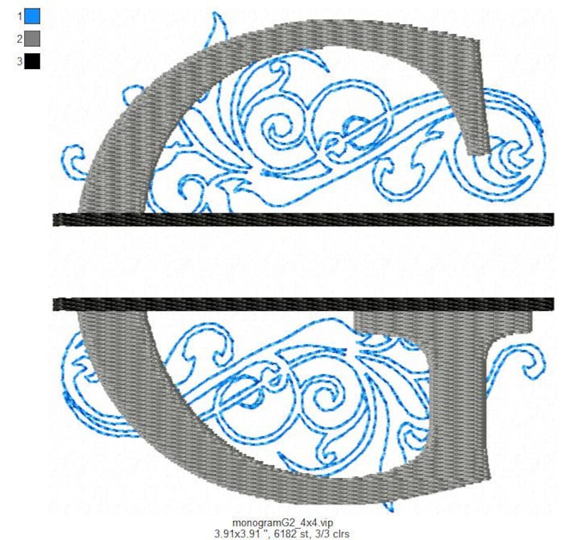 Split Monogram G Embroidery Design Font with Swirl Motif | Etsy