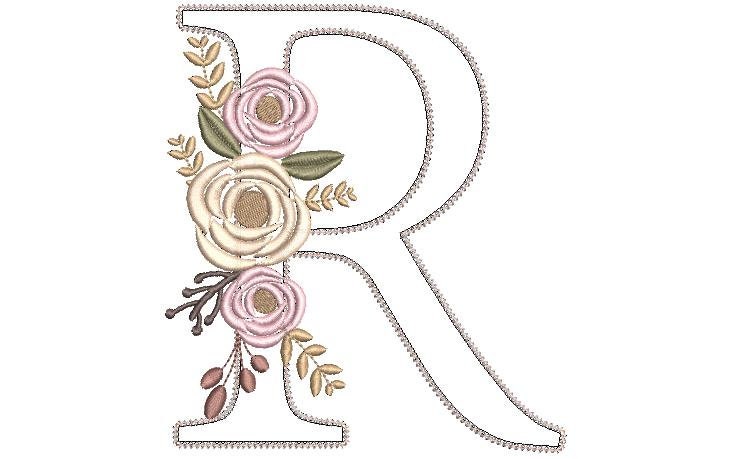 Applique Floral Monogram Embroidery Fonts Design Letter R - Etsy