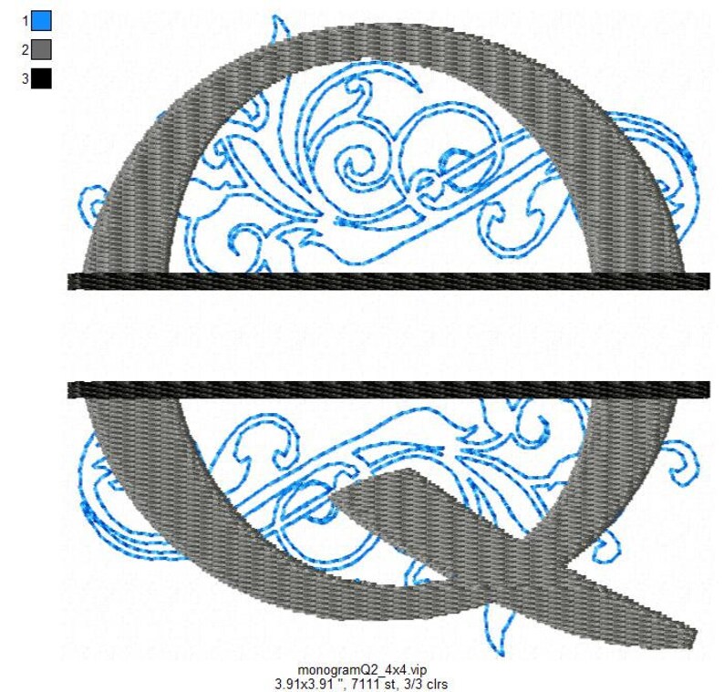 Split Monogram Q Embroidery Design Font With Swirl Motif - Etsy