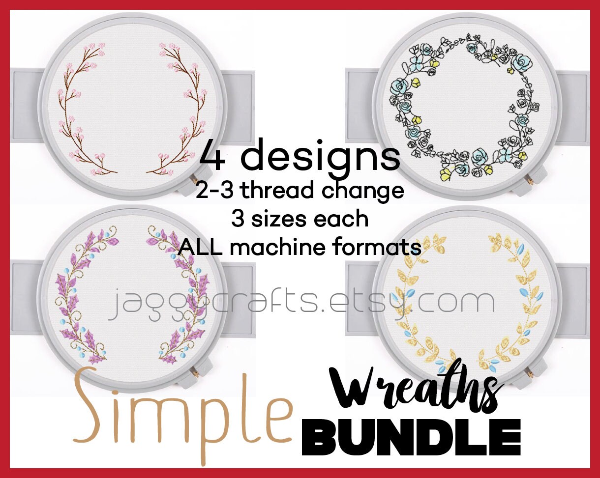 Simple Floral Wreath Embroidery Frame Design BUNDLE for - Etsy