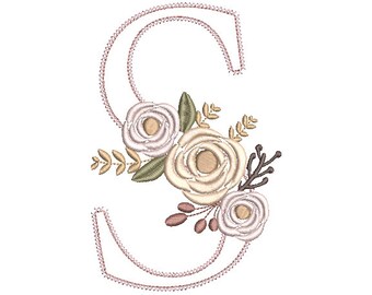 Floral Monogram Embroidery Fonts Design Bundle Flower Bunch - Etsy