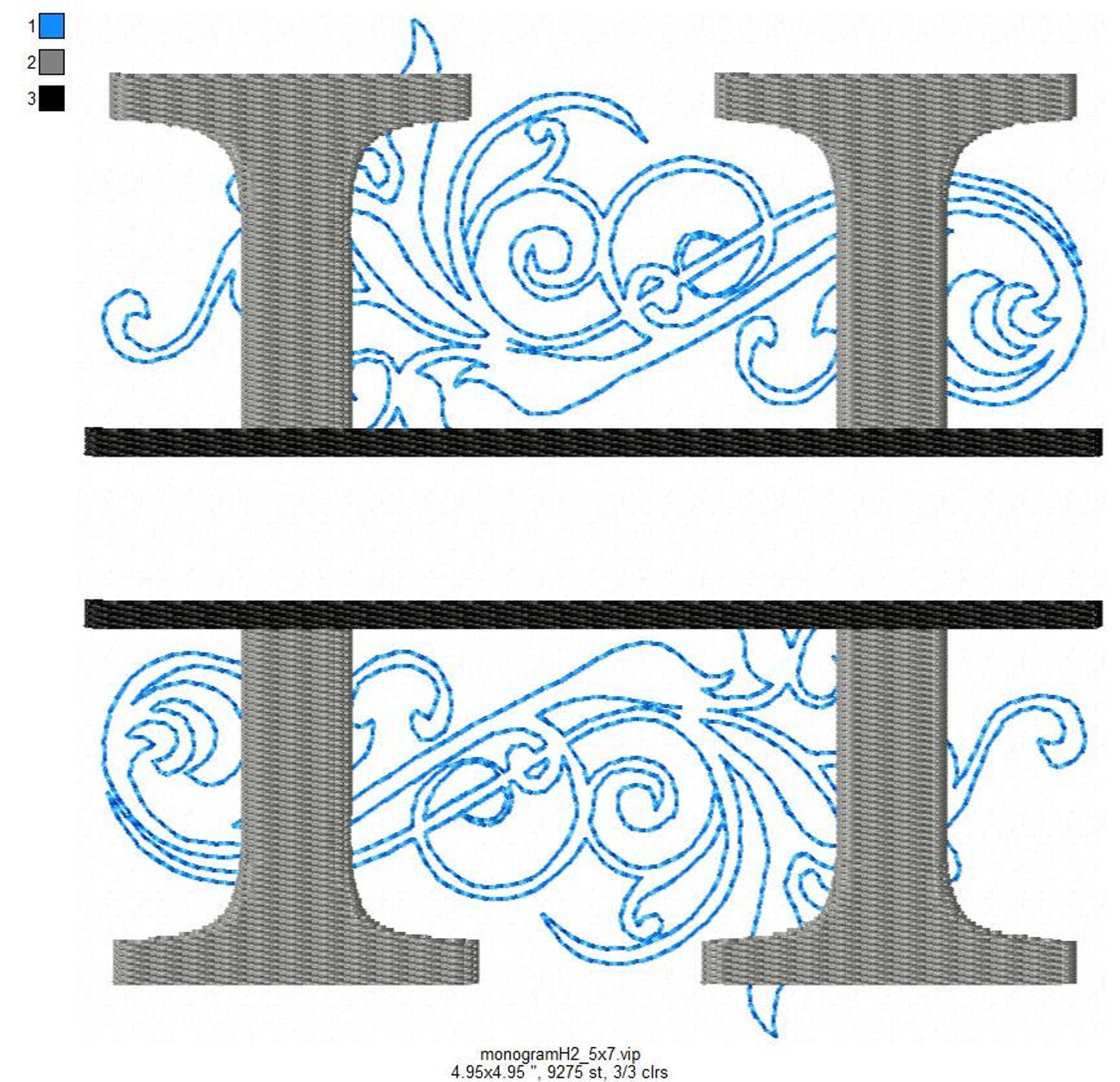 Split Monogram H Embroidery Design Font With Swirl Motif | Etsy