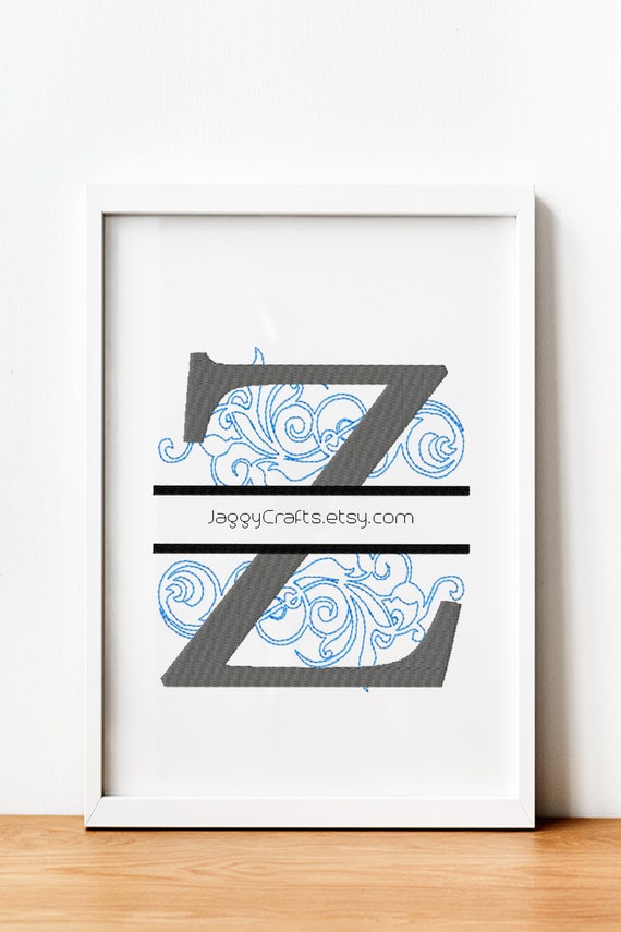 Split Monogram Z Embroidery Design Font With Swirl Motif - Etsy