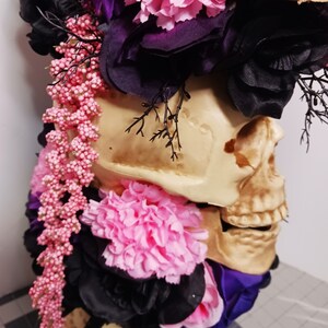 Skull Skeleton Totem Pole, Purple and Pink Flowers, Gothic Decor ...