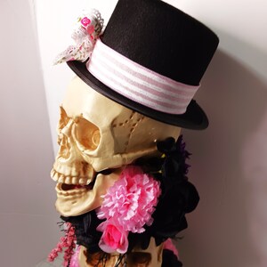 Skull Skeleton Totem Pole, Purple and Pink Flowers, Gothic Decor ...